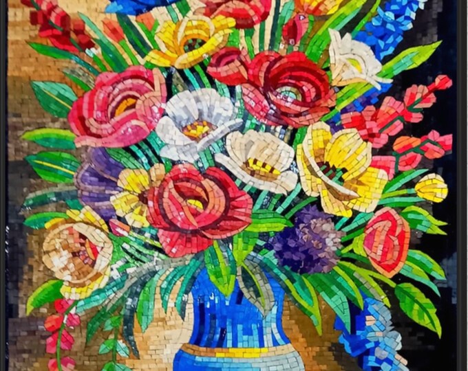 Marble Mosaic Flowers, Roses Painting Tiles, Roman Mosaic Flowers ...