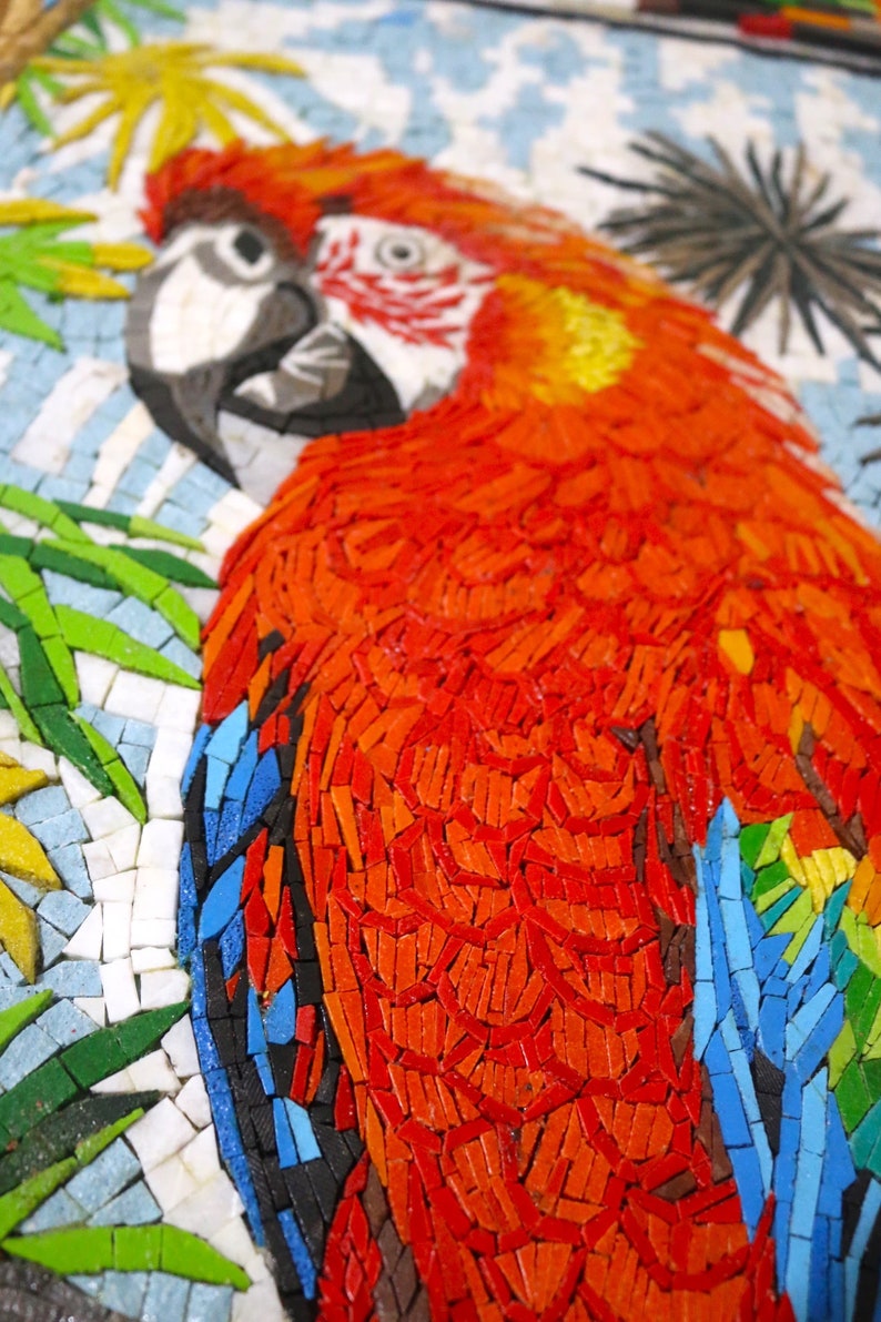 Parrot Mosaic Wall Art, Marble Wall Mural | Handmade Wall Art ,birds ...