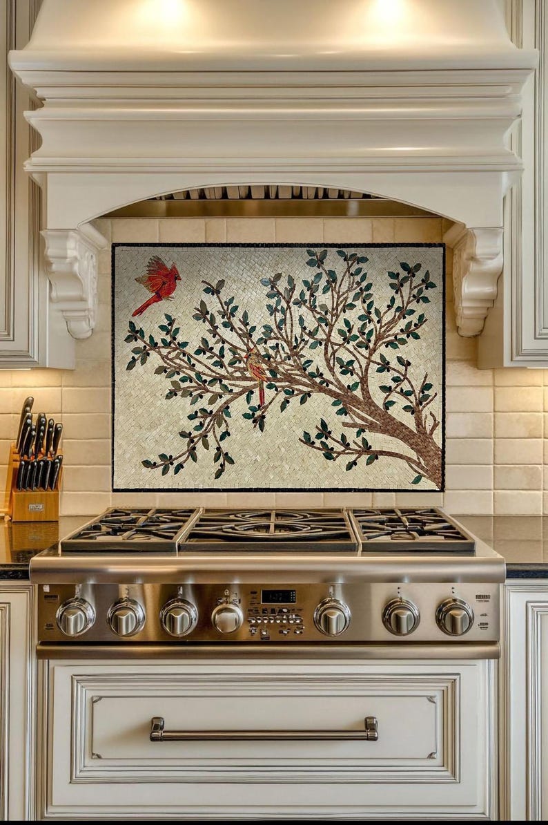 Kitchen Backsplash Tile Olive Tree | Handmade Marble Kitchen Tile ...