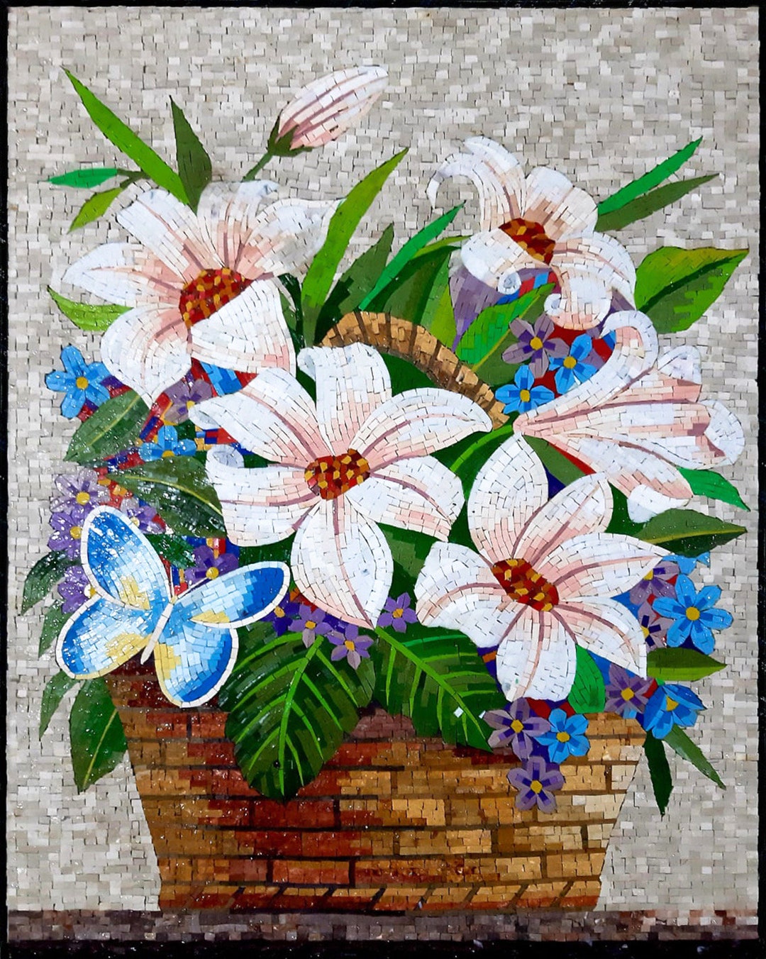 Flower Art Mosaic Flowers Vase Wall Art Colorful Handmade Marble Mosaic ...