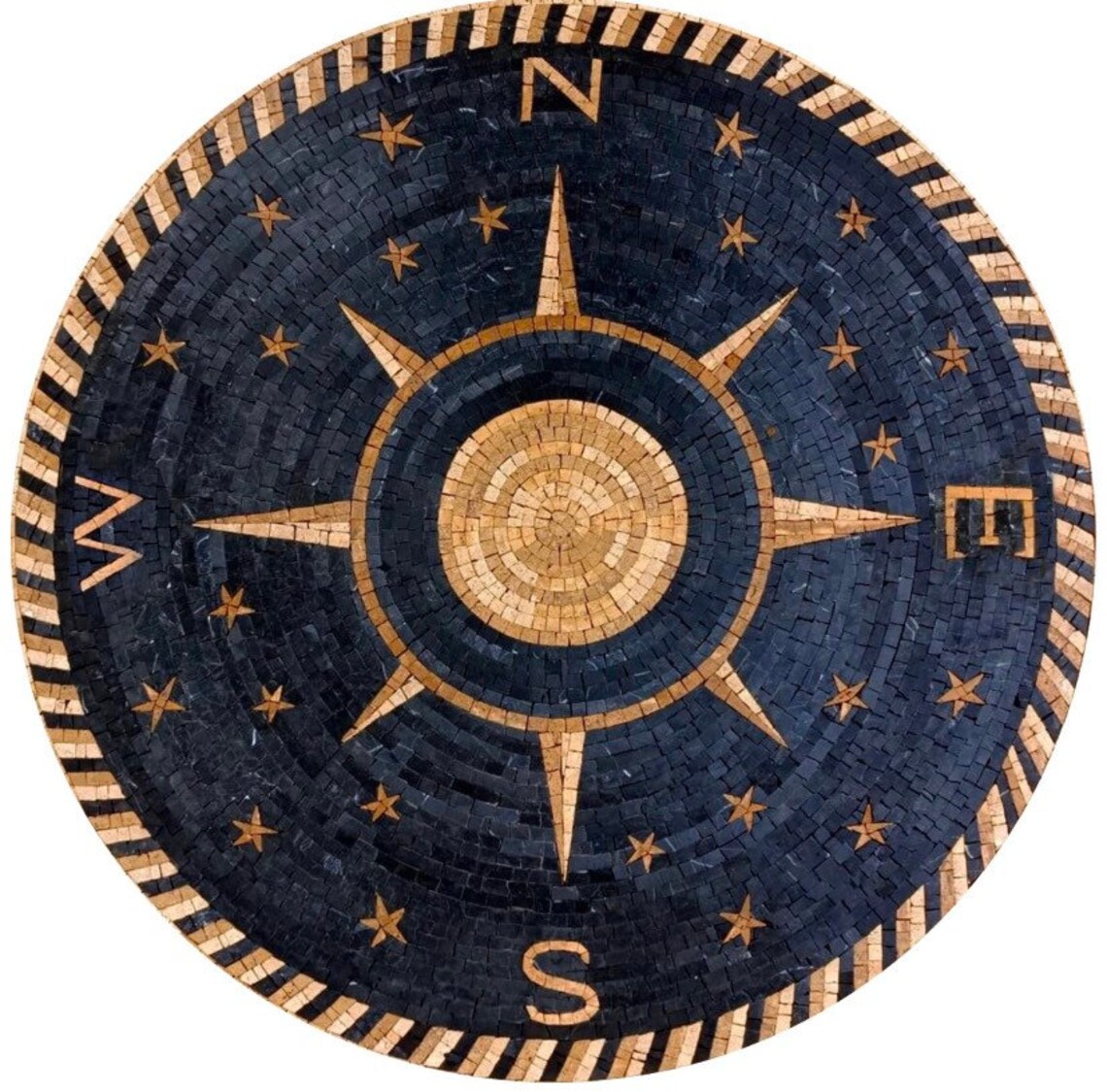 Compass Mosaic Floor Medallion Handmade Marble Mosaic Tile Nautical ...