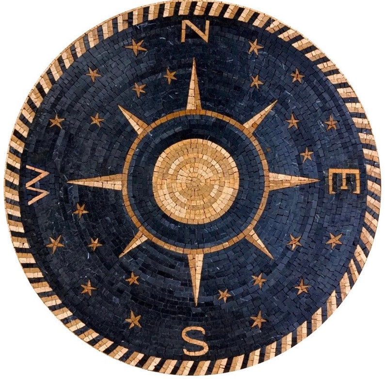 Compass Mosaic Floor Medallion Handmade Marble Mosaic Tile Etsy