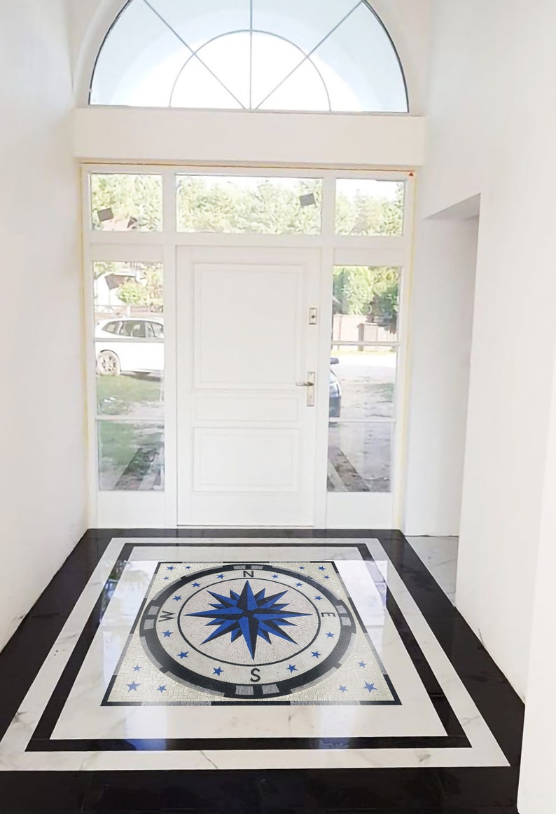 Decorated Tiles Compass Rose Nautical Marble Mosaic Tile , Windrose ...