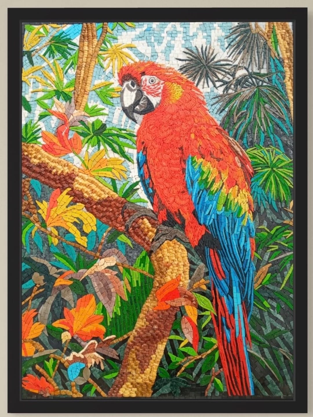 Parrot Mosaic Wall Art, Marble Wall Mural | Handmade Wall Art ,birds ...