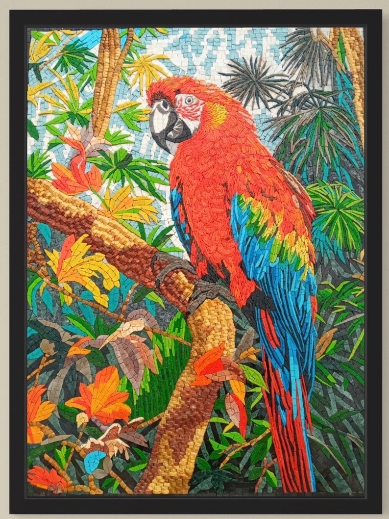 Parrot Mosaic Wall Art, Marble Wall Mural | Handmade Wall Art ,birds ...
