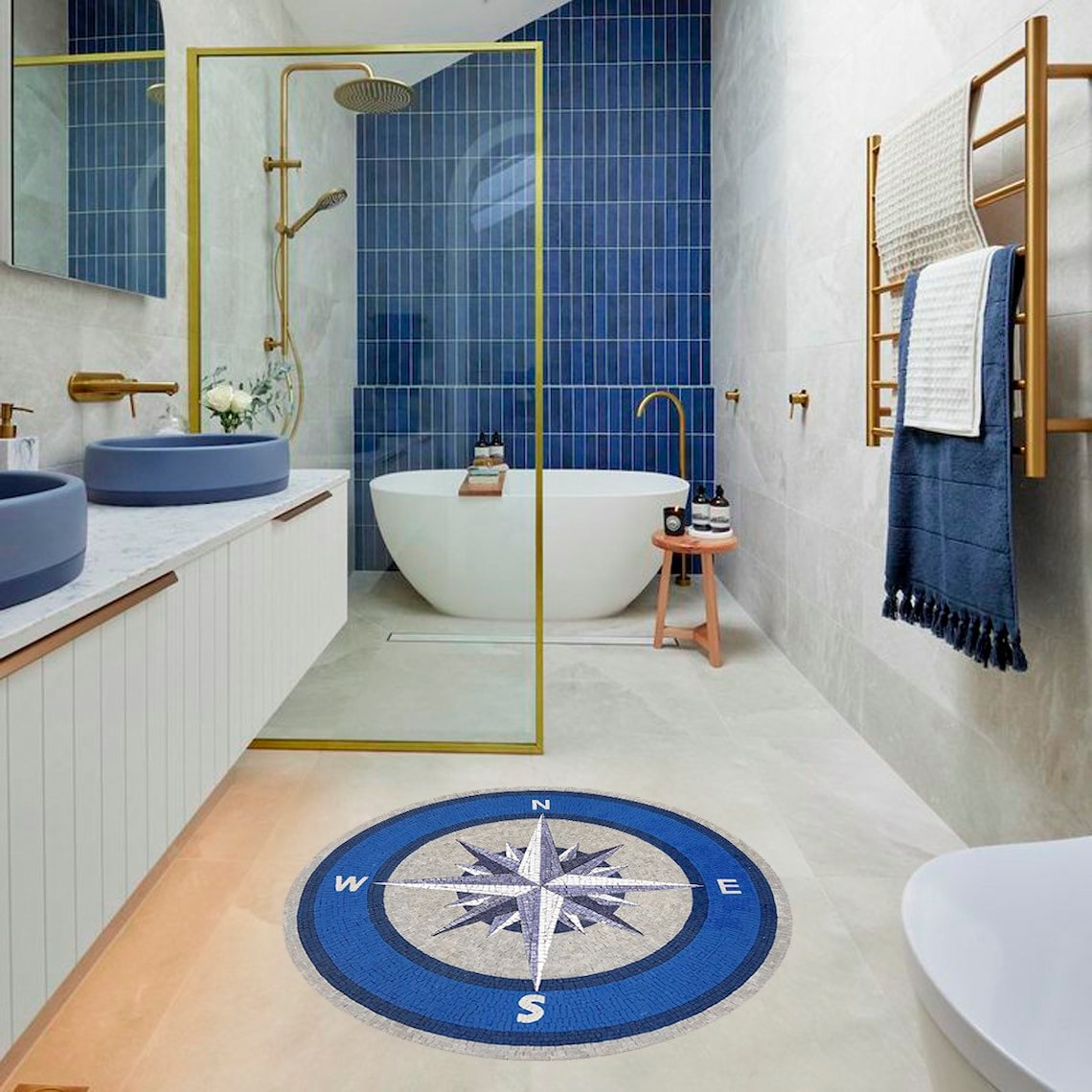 Handmade Mosaic Floor Tile Blue Marble Mosaic Medallion - Etsy