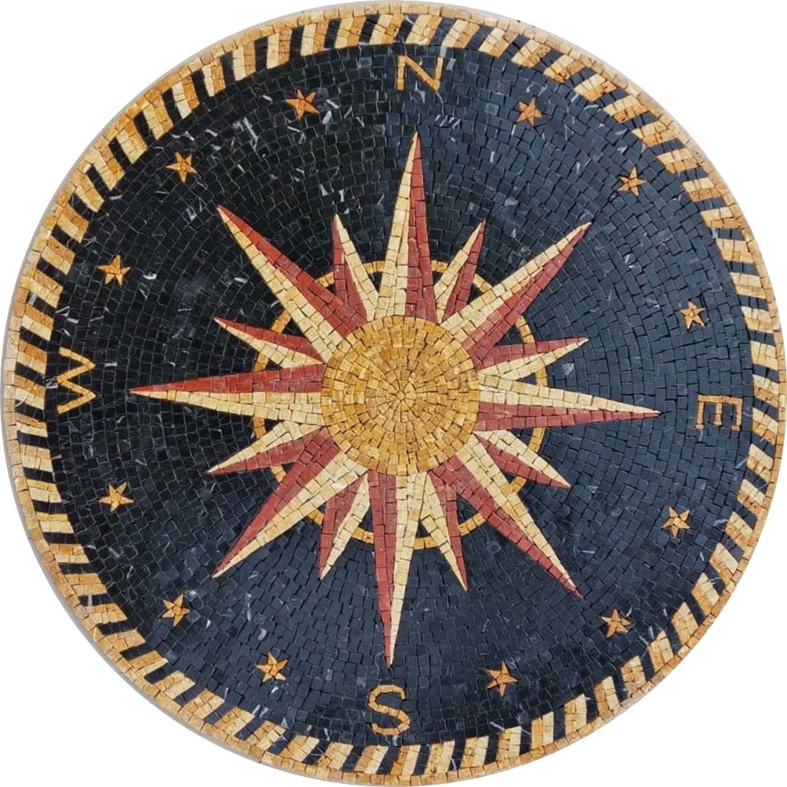 Compass Rose Nautical Marble Mosaic Medallion, Marble Flooring Tiles - Etsy