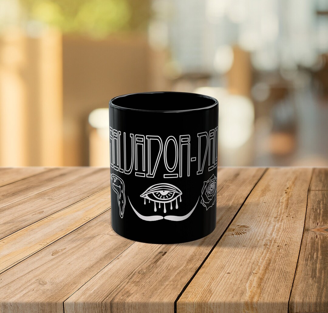 Salvador Dali Black Mug - Melting Clock, Rose, Eye, Moustache Design ...