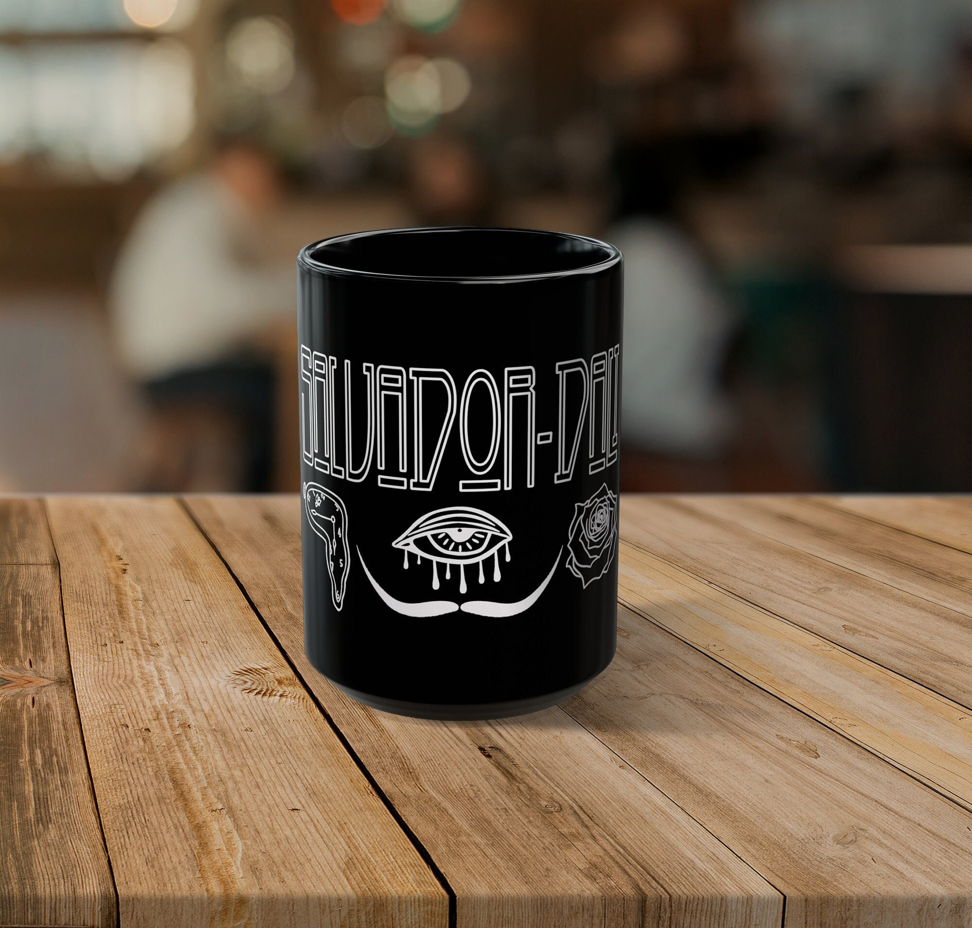 Salvador Dali Black Mug - Melting Clock, Rose, Eye, Moustache Design ...