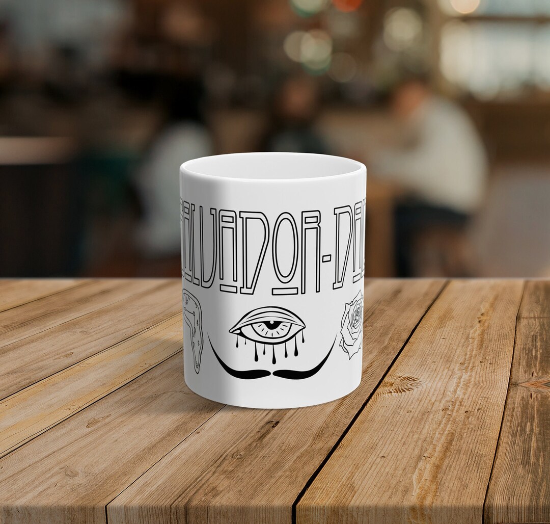 Salvador Dali White Mug - Melting Clock, Rose, Eye, Moustache Design ...