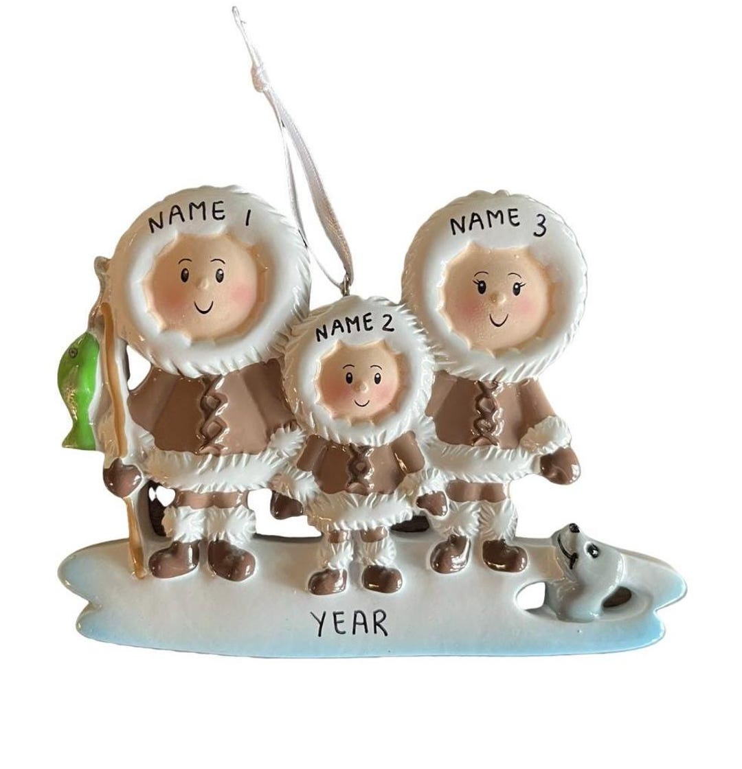 Personalized Eskimo Family of 3 Christmas Ornament - Custom Holiday ...