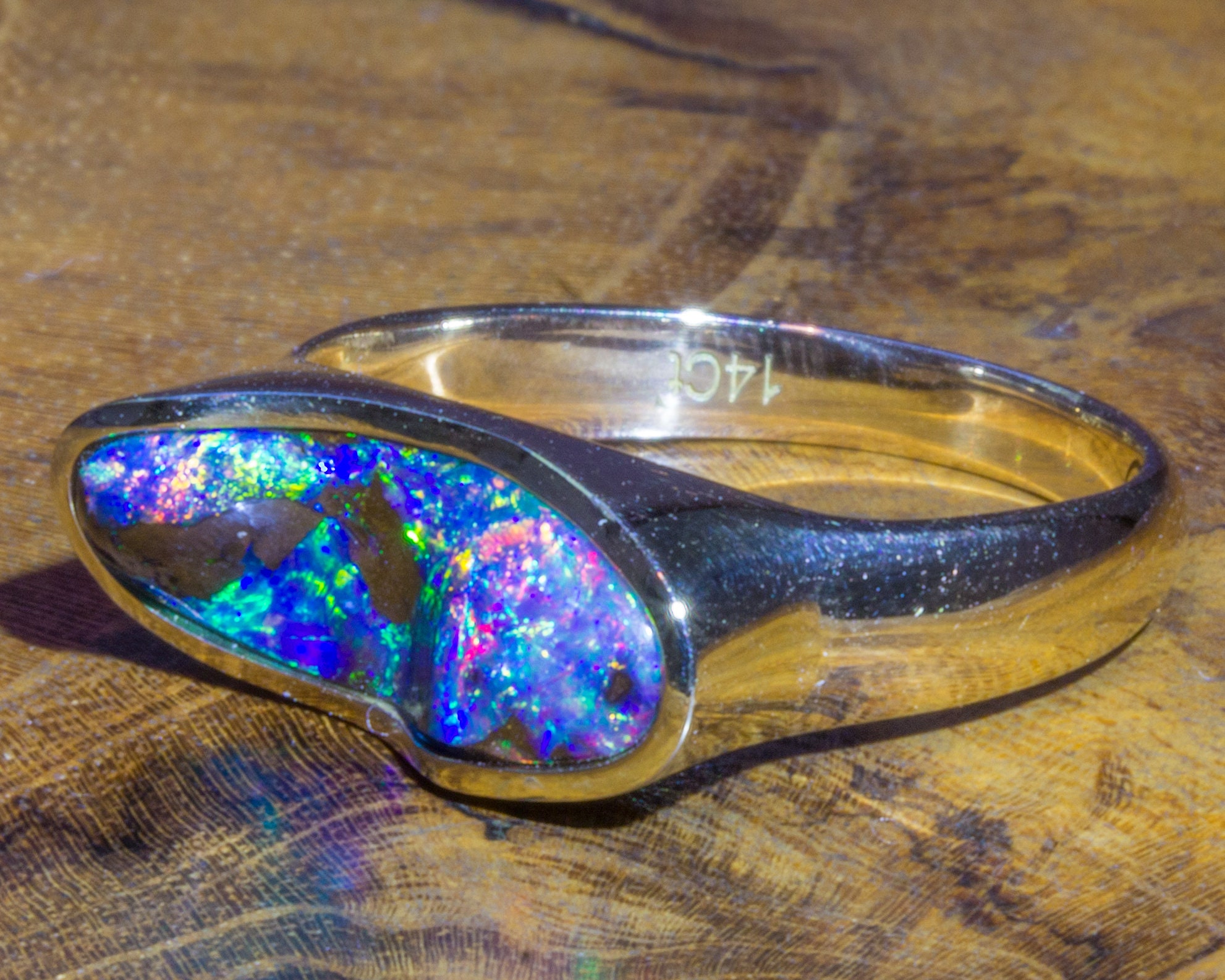 Boulder Opal Ring Unique Modern Engagement Ring Solid Opal Ring Multi ...