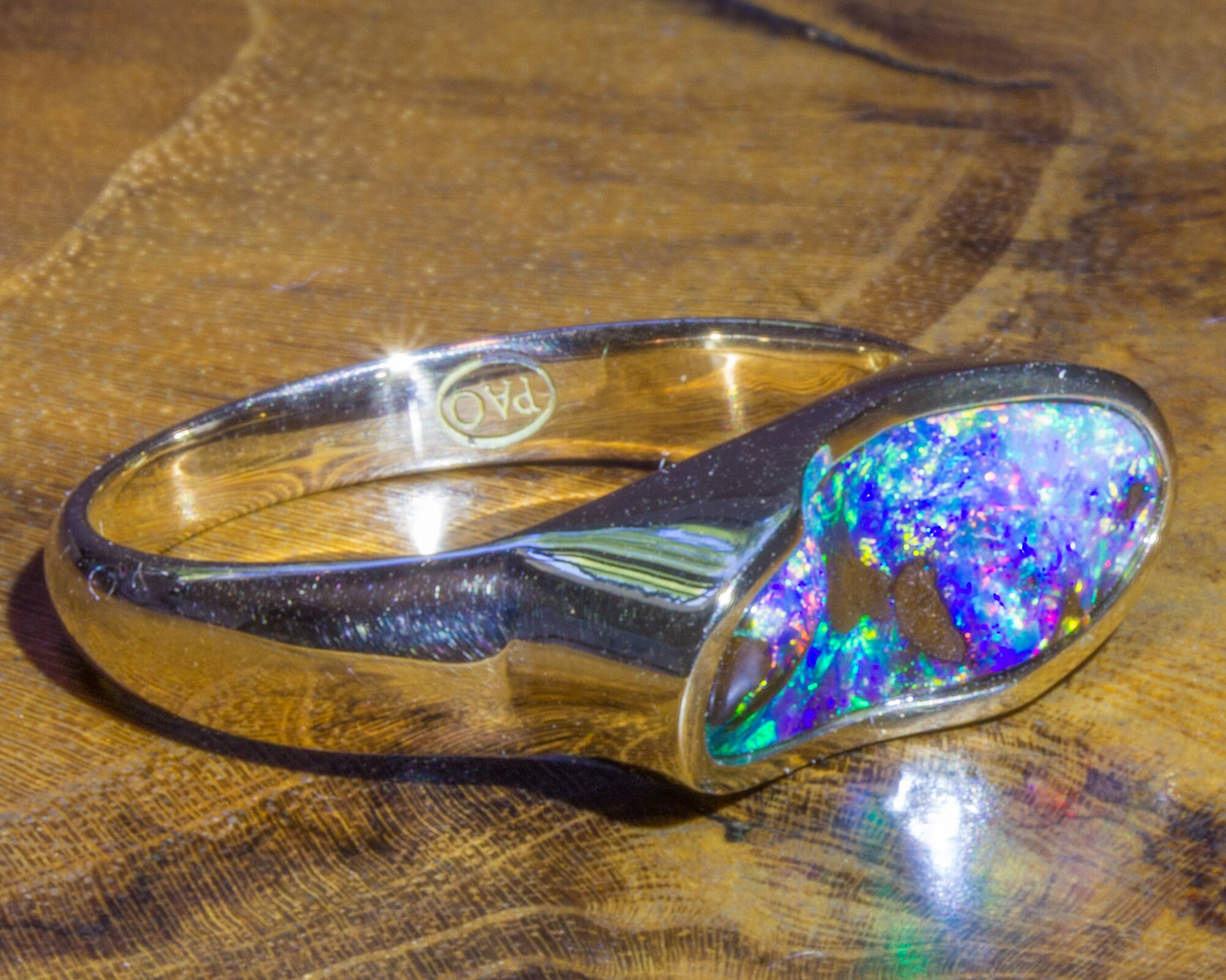 Boulder Opal Ring Unique Modern Engagement Ring Solid Opal Ring Multi ...