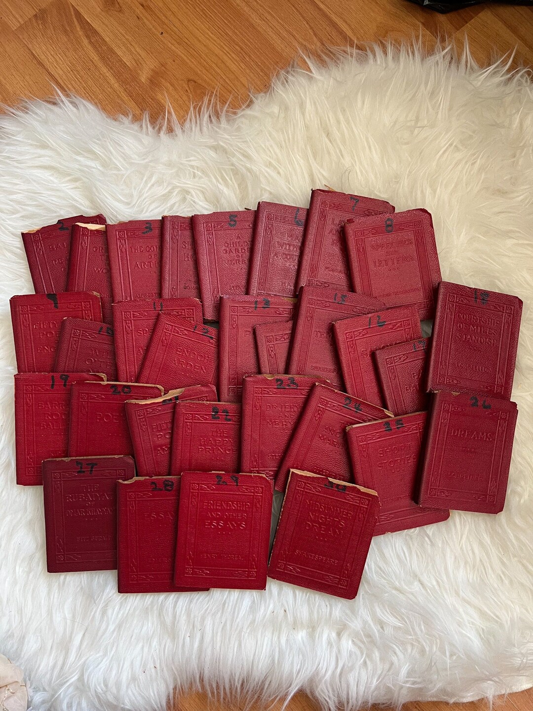 Authentic Antique Little Leather Library Books Red Choose Mini Books ...