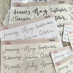Months of the Year Sticker Sheet Fine Shadowed || Handwritten Hand ...