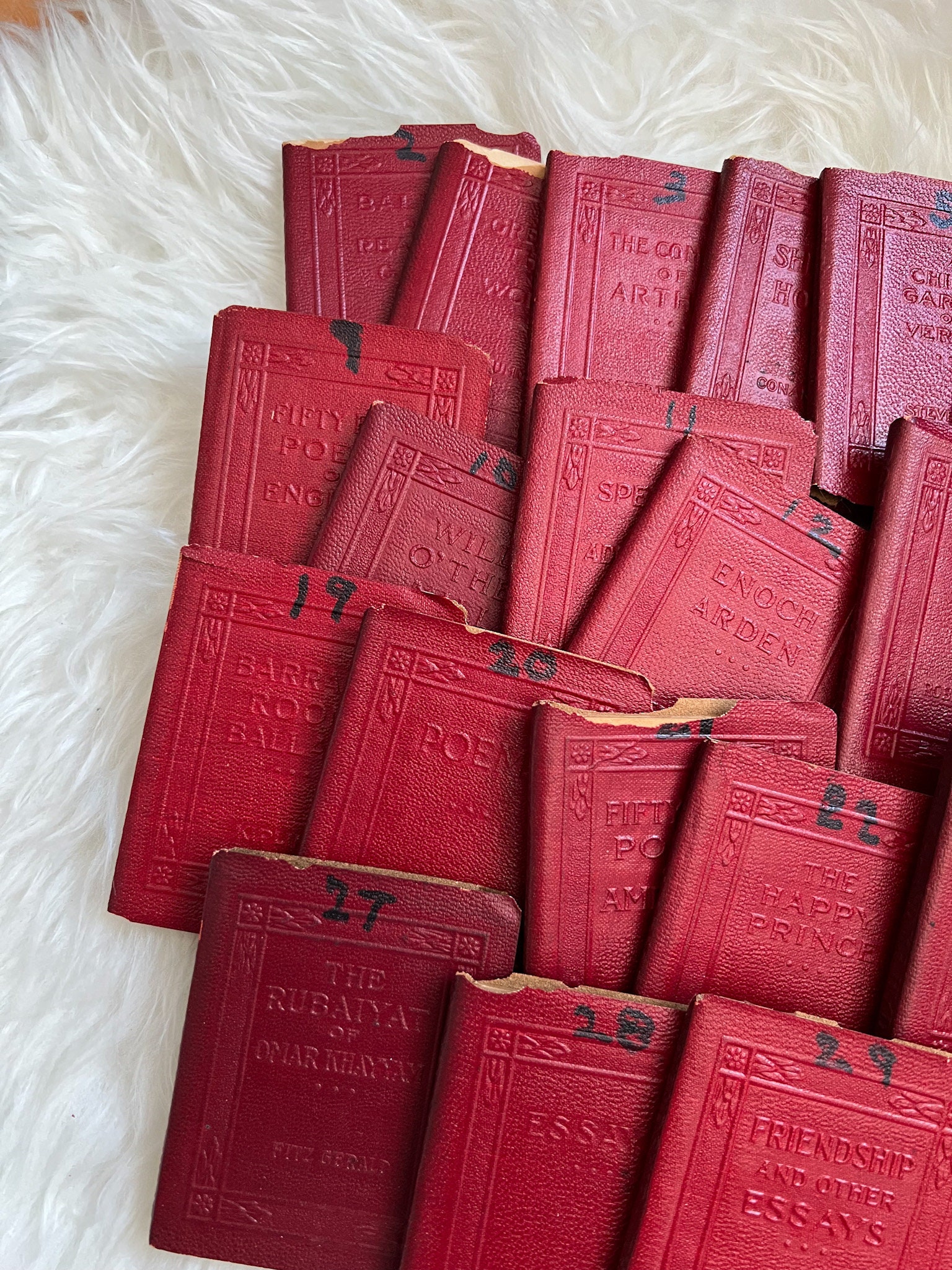 Authentic Antique Little Leather Library Books Red Choose Mini Books ...