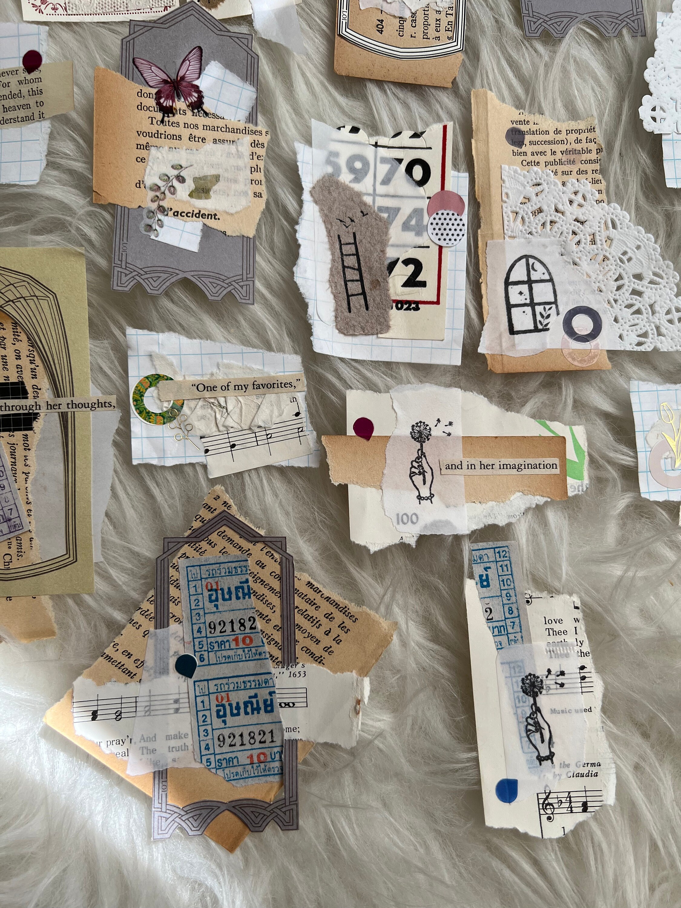 Handmade Vintage Paper Collage Embellishments Clusters Bundle of 6 Junk ...
