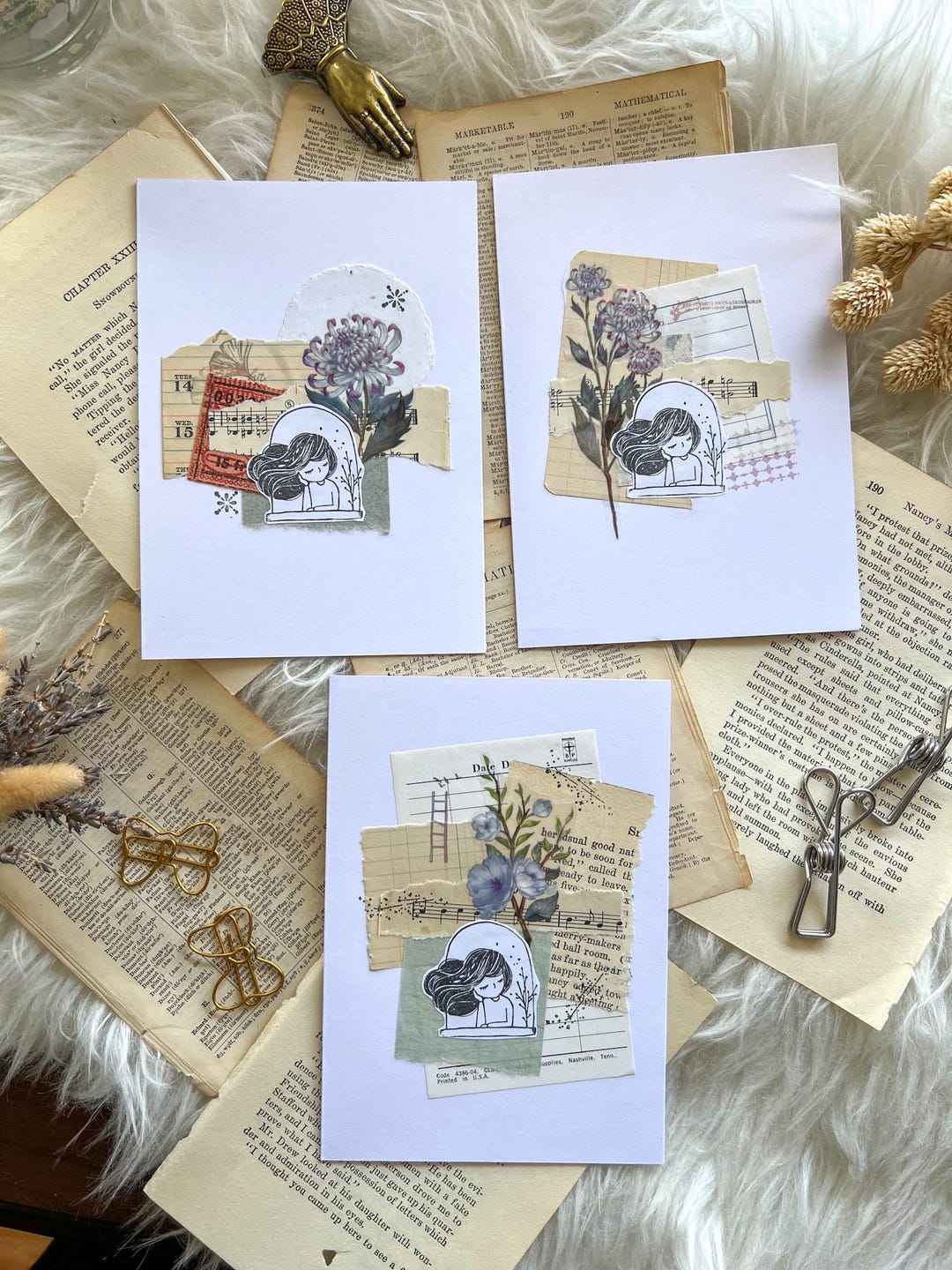 Vintage Girl Handmade Collage Greeting Card Set of 3 || Any Occasion ...