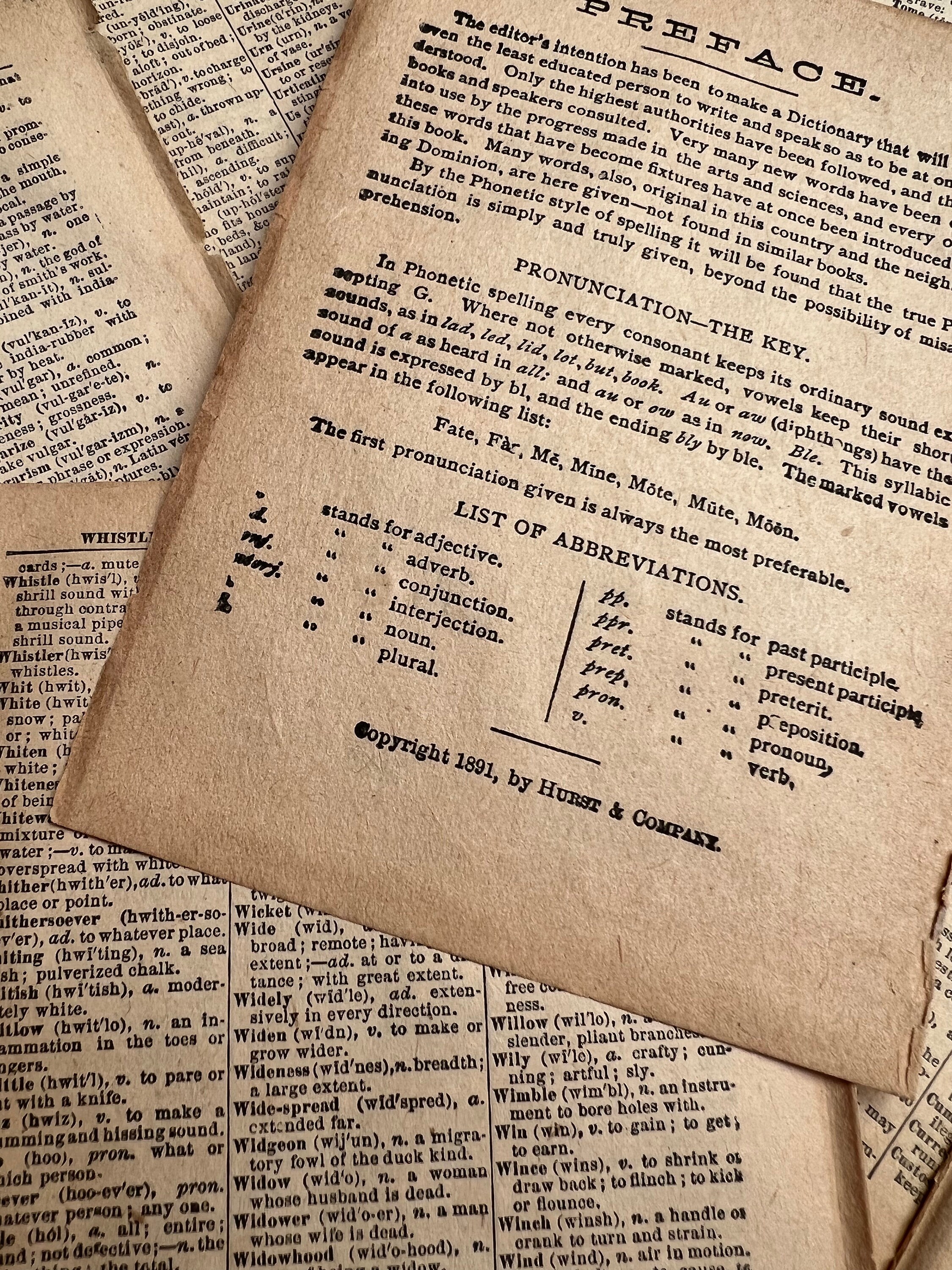 Antique English Dictionary Ephemera Paper 20pgs Collage Junk Journals ...