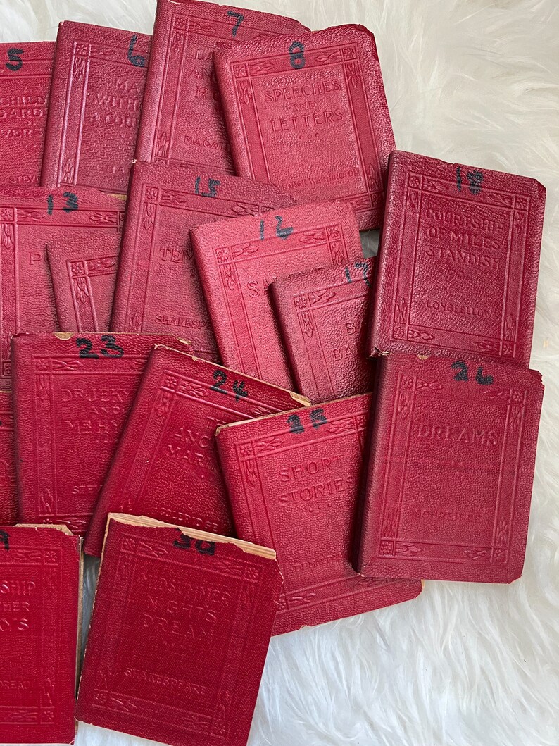 Authentic Antique Little Leather Library Books Red Choose Mini Books ...
