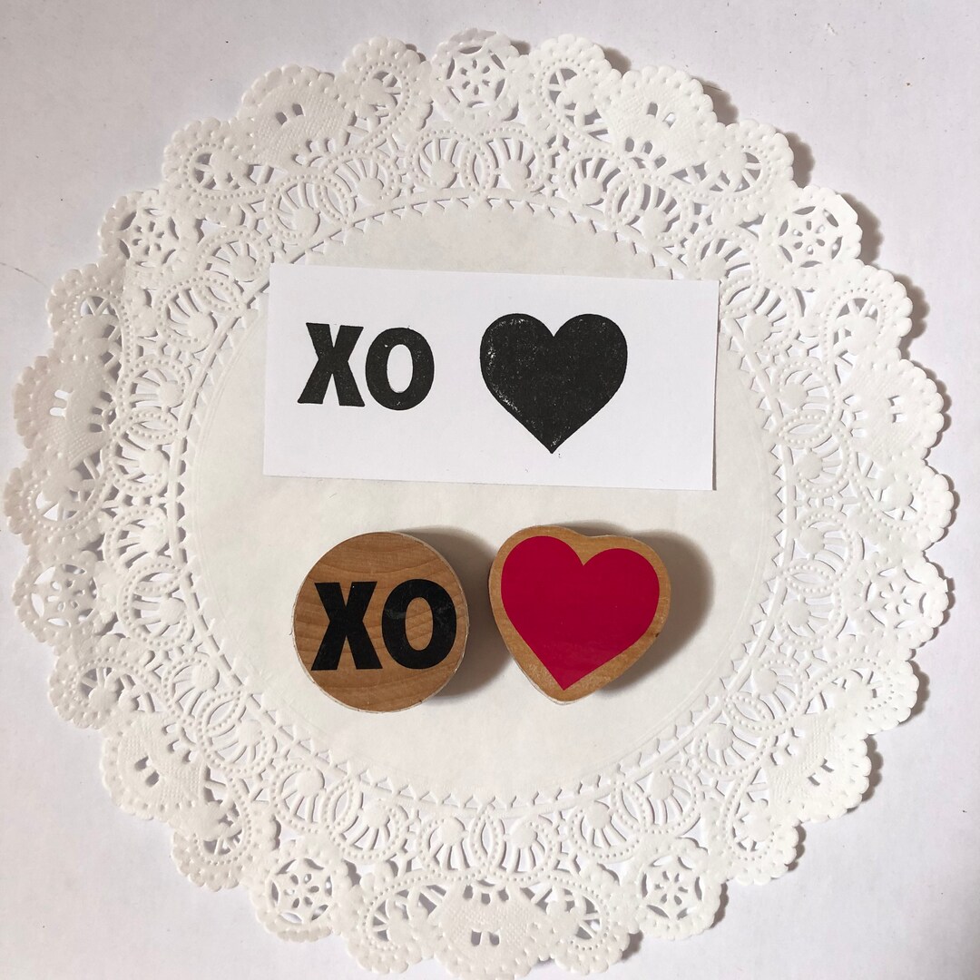Set of 2 XO and Heart Rubber Stamp Wood Mounted Bujo - Etsy