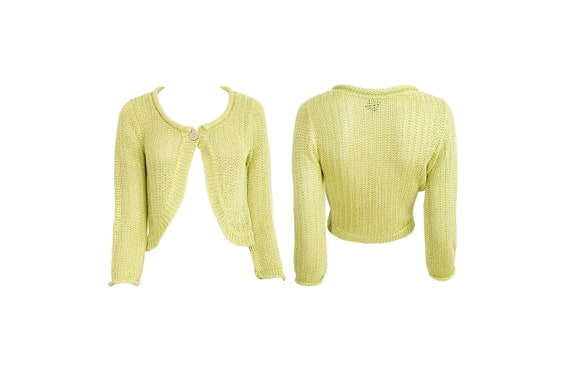 Vintage early 2000s lime green chunky cotton knit car… - Gem