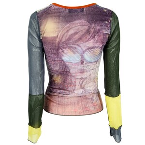 2000s Cop Copine Sheer Mesh Top / Y2K Abstract Collage Print Long ...