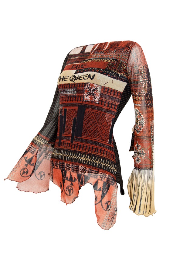 Y2K mesh top / Flowy asymmetrical sheer mesh bell sle… - Gem