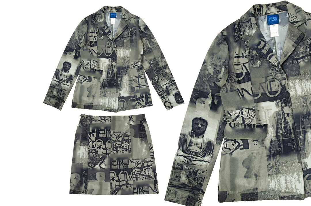 90s Kenzo Two Piece Skirt Suit / Blazer Skirt Graffiti Print - Etsy