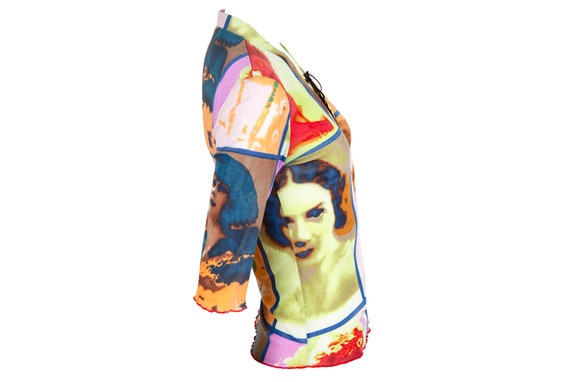 Vintage early 2000s pop art portraits mesh top / Mult… - Gem