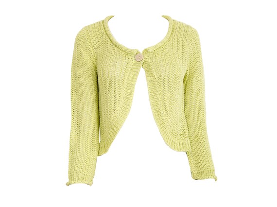 Vintage early 2000s lime green chunky cotton knit car… - Gem