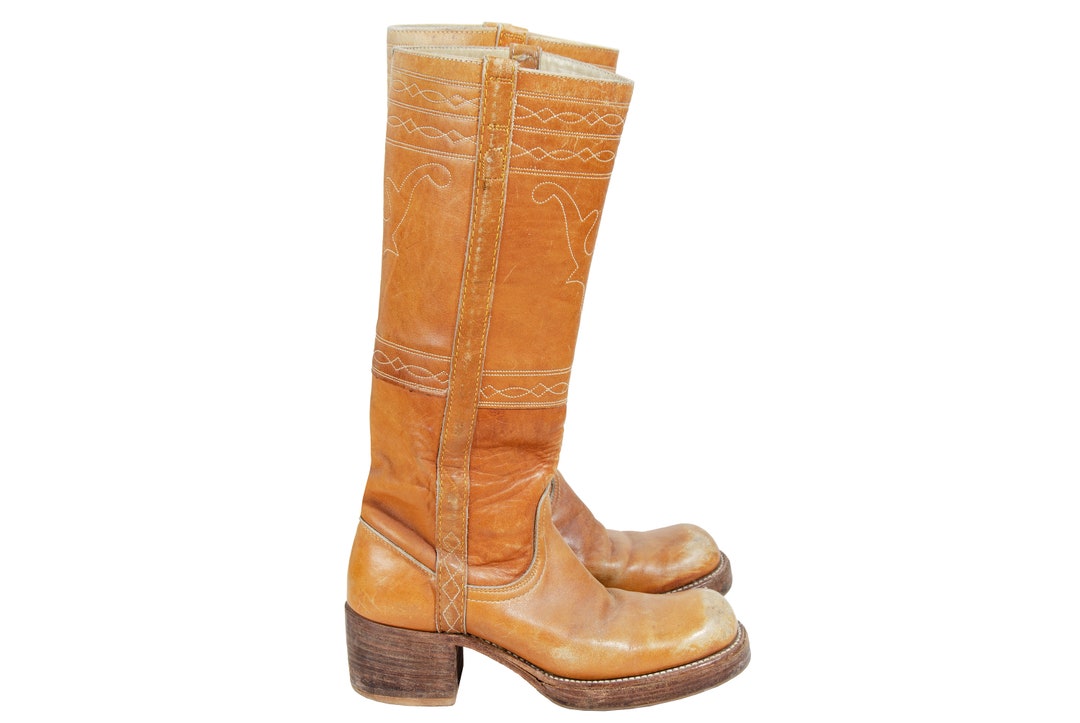 1970s Frye Black Label Campus Stitching Horse Tan Leather Boots / Size ...