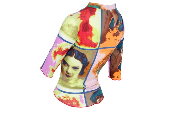 Vintage early 2000s pop art portraits mesh top / Mult… - Gem