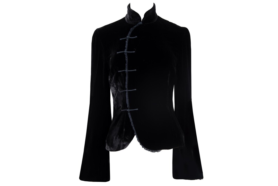 Vintage Silk Blend Black Velvet Asymmetrical Frog Closure Jacket ...