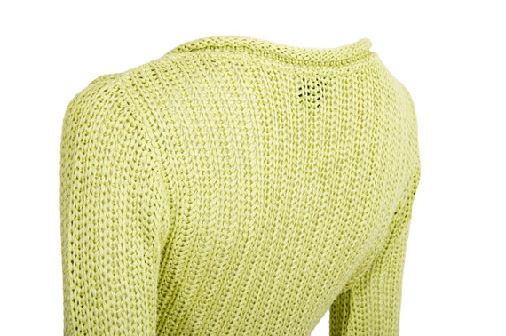 Vintage early 2000s lime green chunky cotton knit car… - Gem