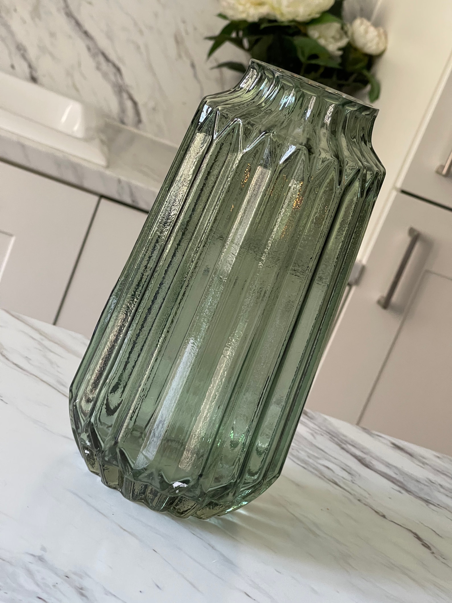 Green bottle vase 27cm Green glass vase Vintage style vase | Etsy