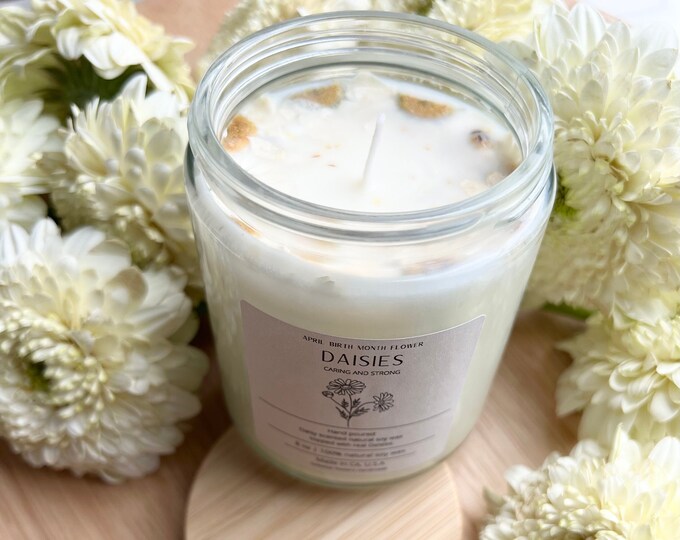 Daisies April Birth Month Candle | Hand Poured All Natural Soy Wax ...