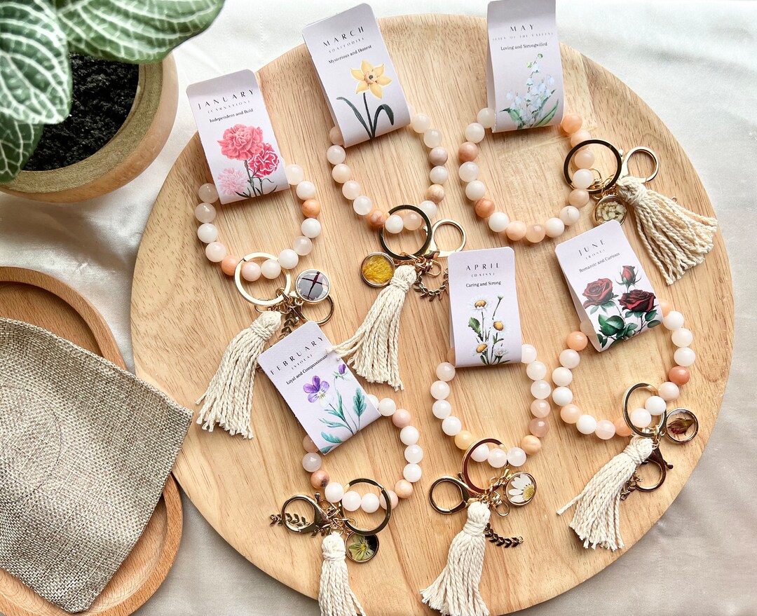 Handmade | Birth Month Real Flower Bracelet Keychain | Personalized ...