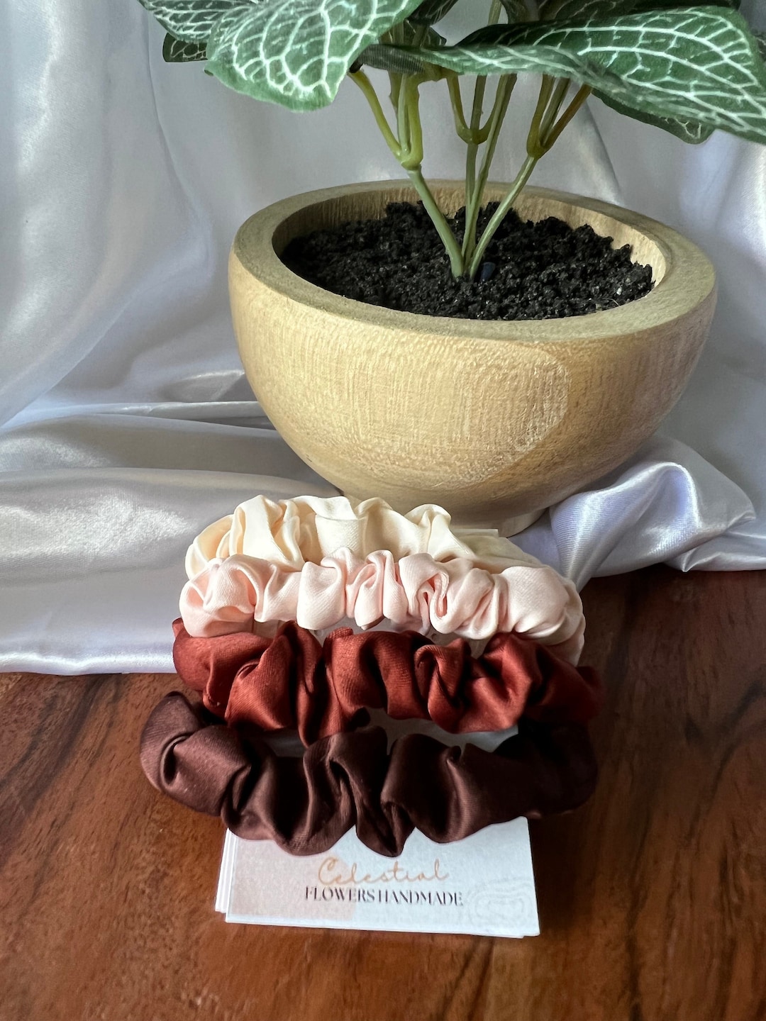 Silk Scruchie | Pack of Four | Neutral | Cream, Light Pink, Brown, Dark ...
