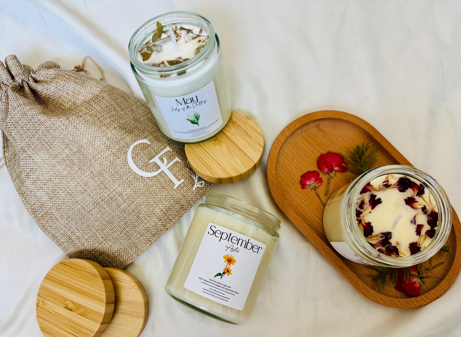Hand-poured Birth Month Soy Candles | Real Dried Flowers and Leaves ...