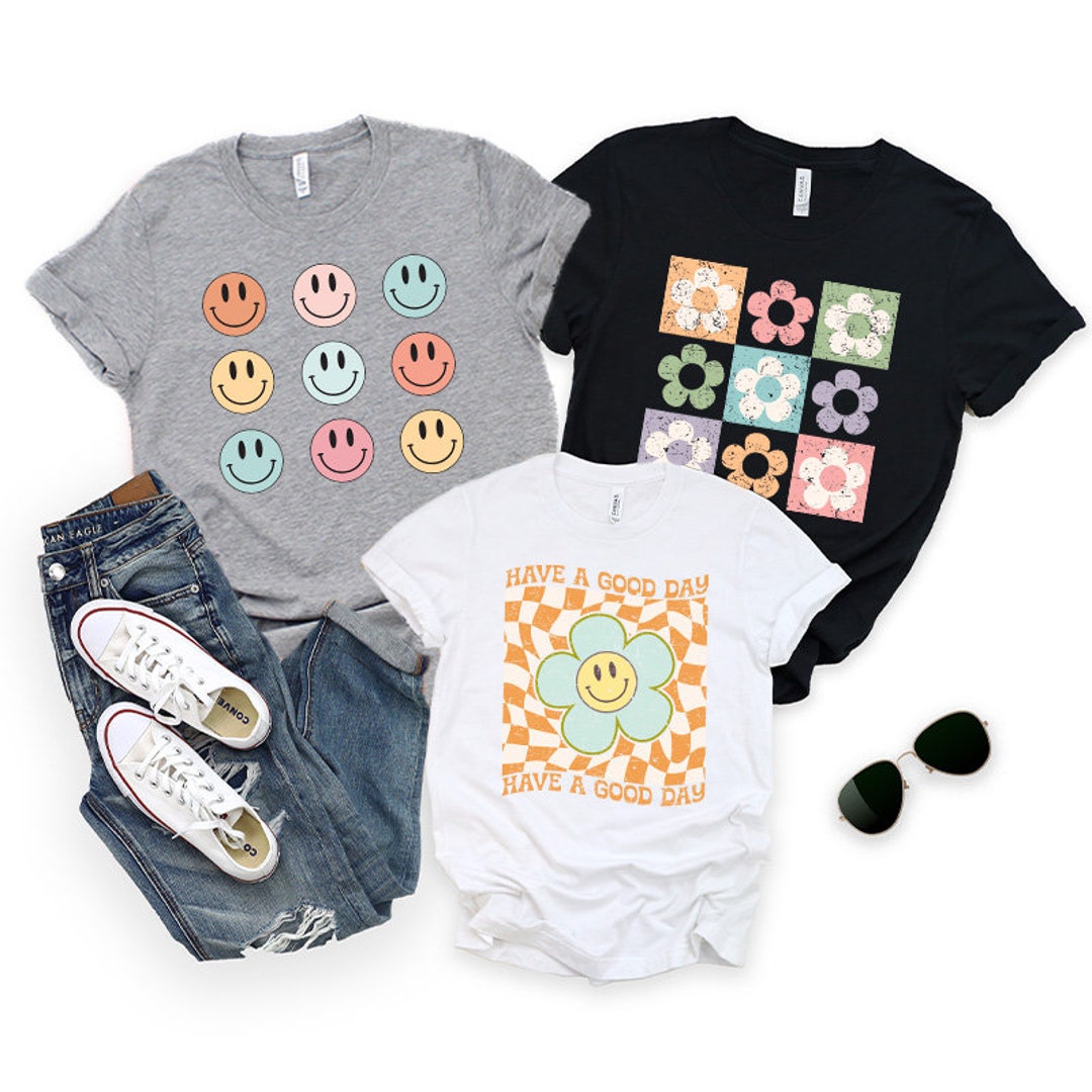 Colorful Checkered Smiley Tees - Etsy