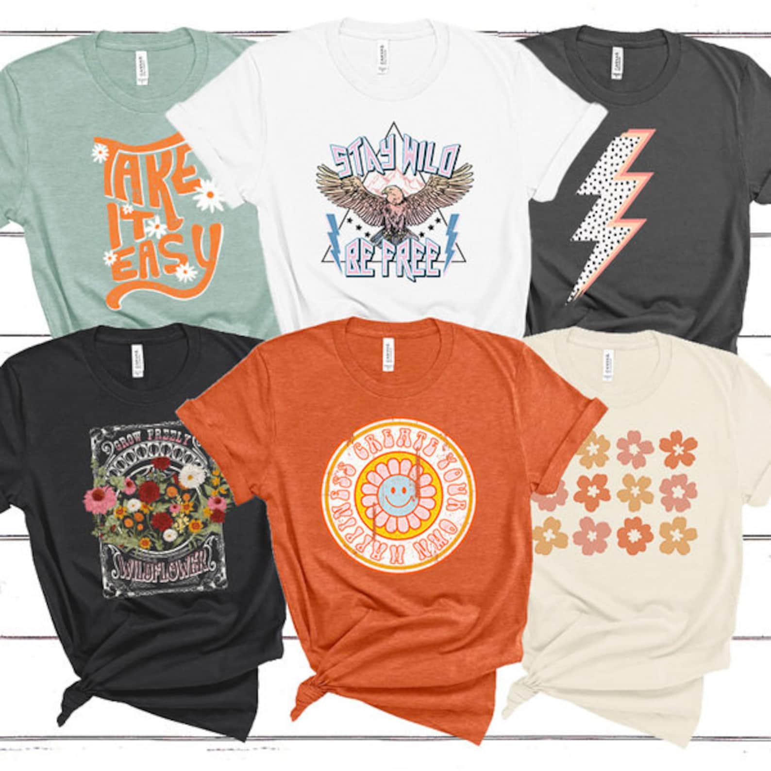 Colorful Graphic Tees 8 Designs - Etsy