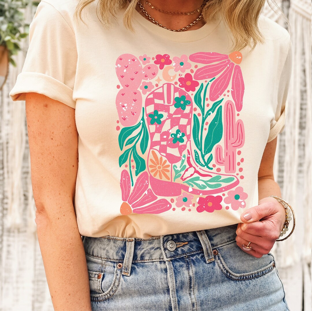 Boho Cowgirl Boot Tee | 3 Colors - Etsy