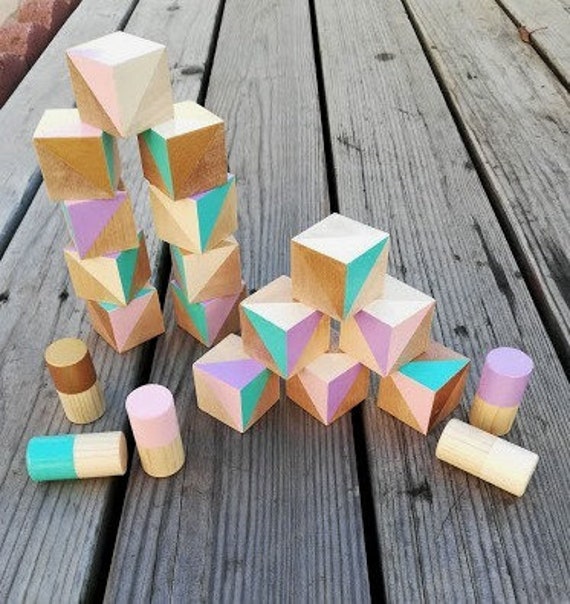 Unique Block Painted Blocks Set for Building Imaginative | Etsy