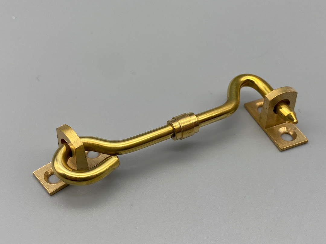 2x SOLID BRASS IRONWARE Brass Cabin Hook / Door Hook and Eyelet 75mm ...