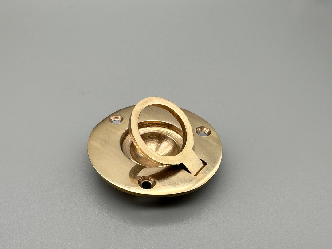 2x Solid Brass Flush Ring Handles Front Fix Flush Ring Round Pulls 45mm ...