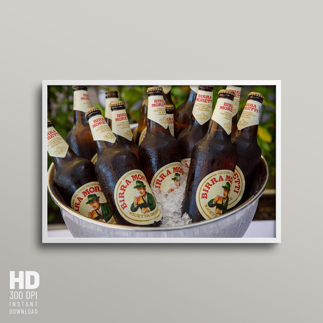 Bucket of Italian Moretti Beer. Big Frosty Bottles of Moretti Beer on ...