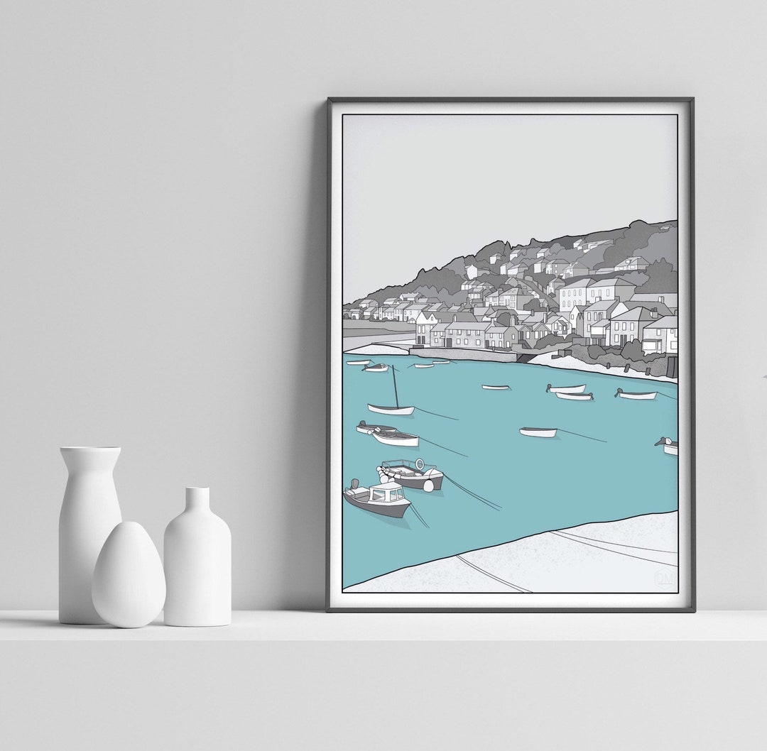 Mousehole Harbour Cornwall Digital Illustration Print in A4 and A3 - Etsy