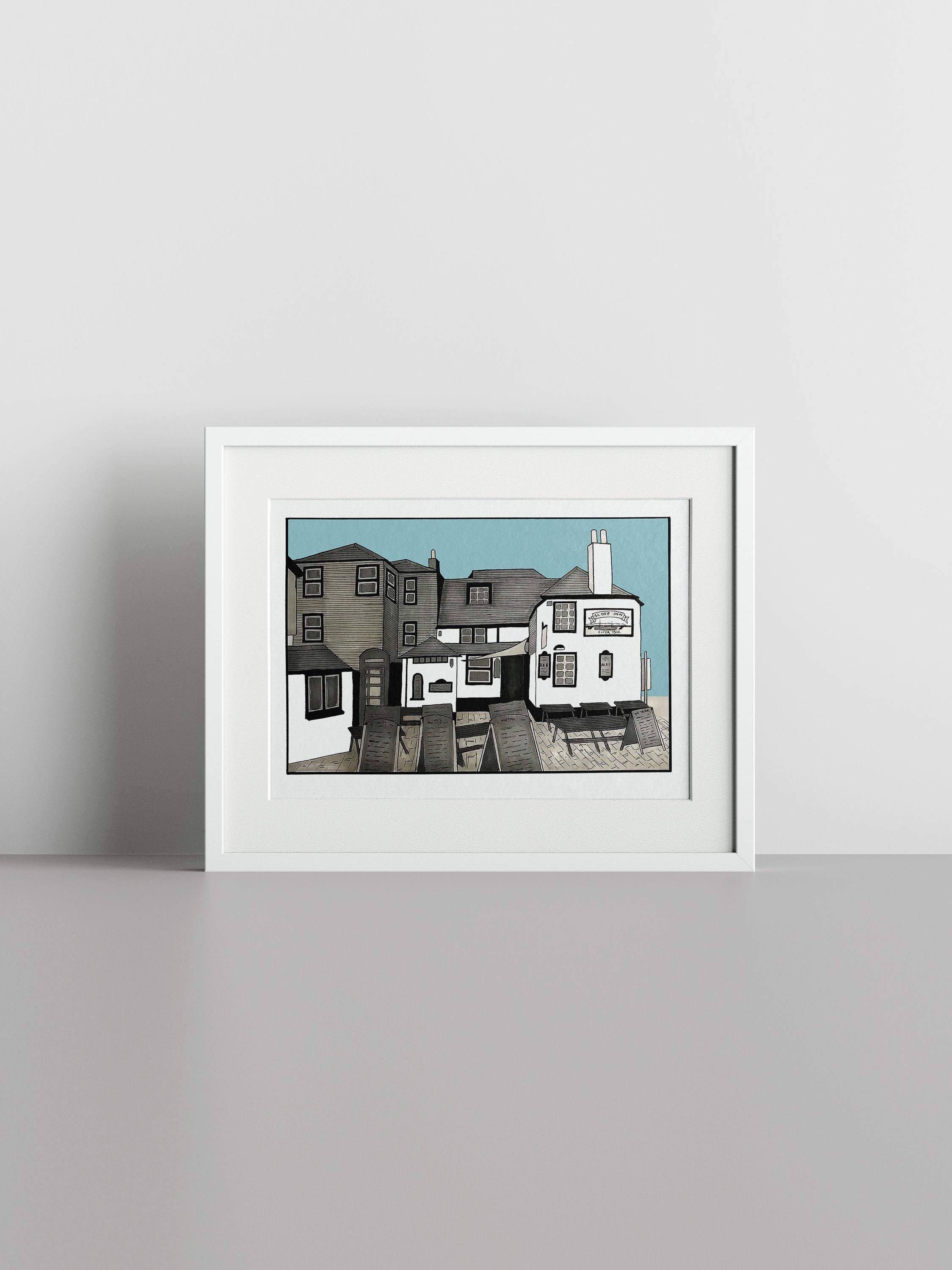 The Sloop Inn, St Ives, Cornwall - Pen & Marker Illustration Print A4 ...