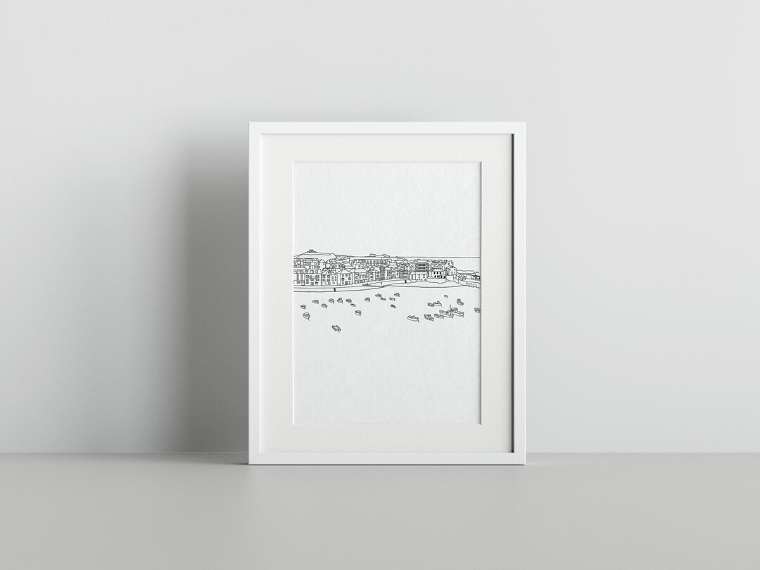 St Ives Harbour B&W Illustration - A4 and A3 Prints - Etsy